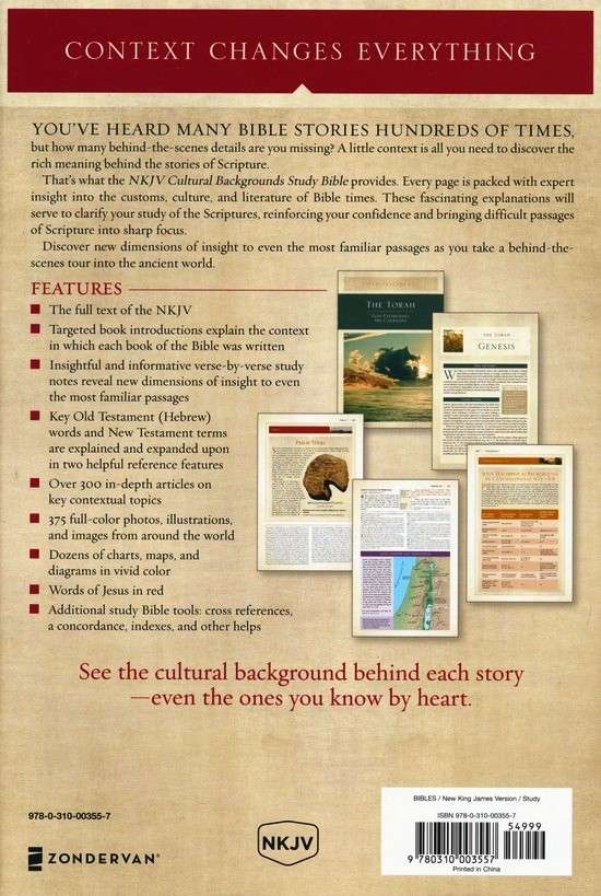 NKJV Cultural Background Study Bible: Hard Bound (ISBN:9780310003557 ...