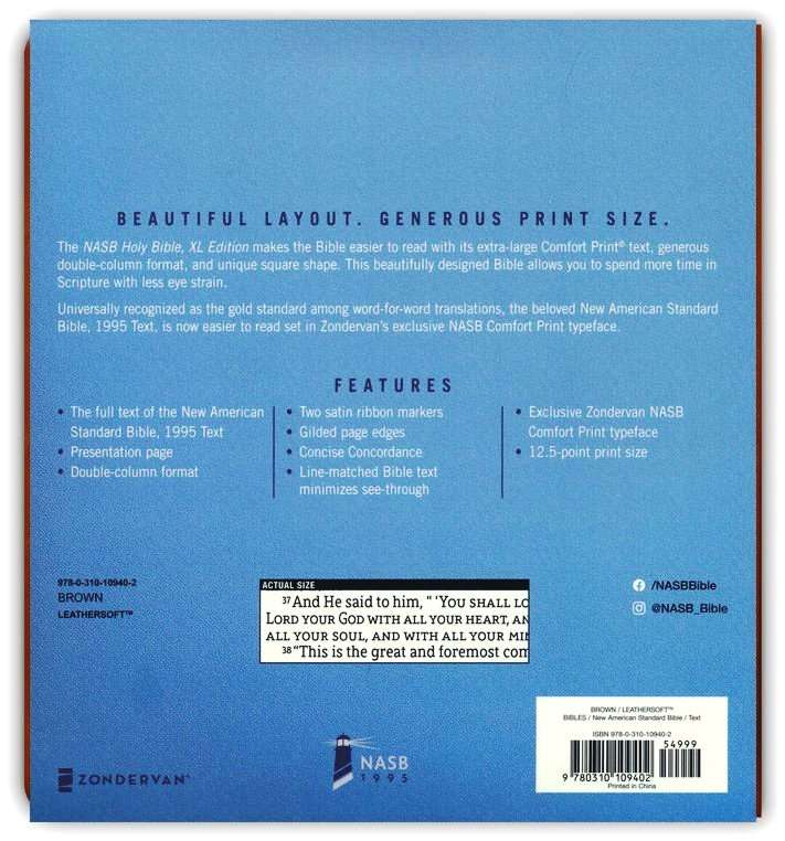 NASB 1995 Text XL Edition Bible: Giant Print - Brown Leathersoft (ISBN ...
