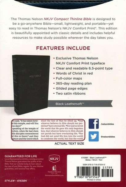 NKJV Compact Thinline Bible: Black Leather Soft (ISBN:9780718075545 ...