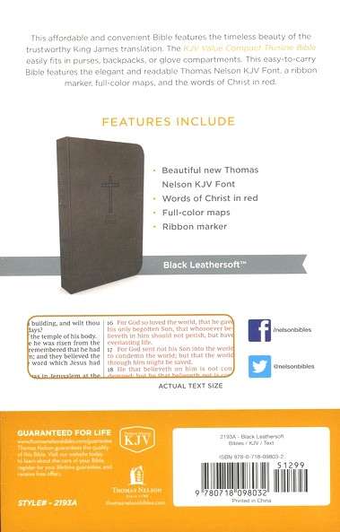 KJV Compact Value Thinline Bible: Black Leathersoft (ISBN:9780718098032 ...