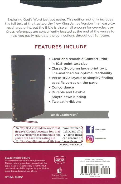 NKJV Personal Size Large Print Reference Bible: Black Leathersoft (ISBN:9780785233619) [24 ...