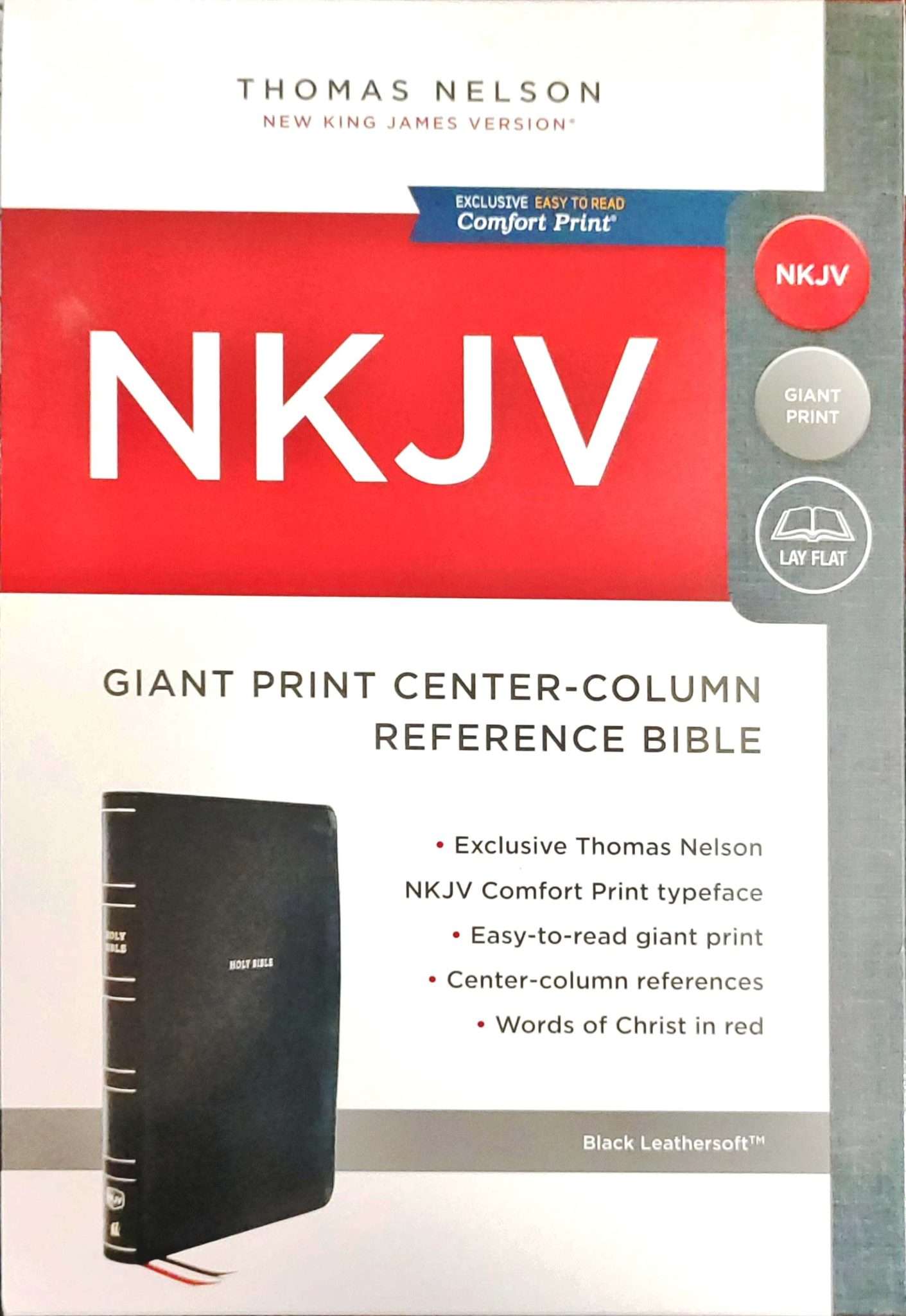 NKJV Giant Print Cente-Column Reference Bible: Black Leather Soft (ISBN ...