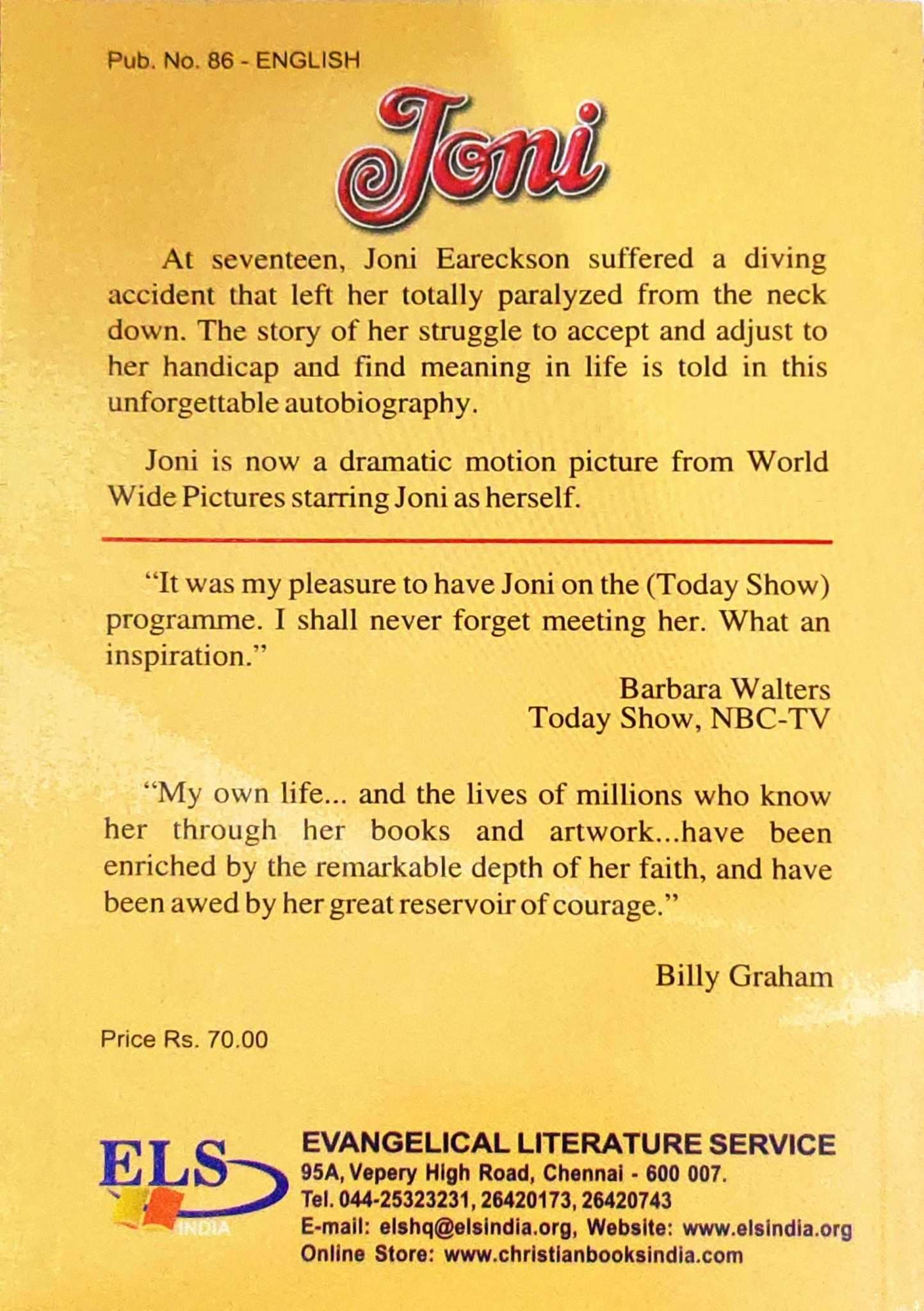 Joni Biography: by- Joni Eareckson (ELS-05) - ChristianBooksIndia.com