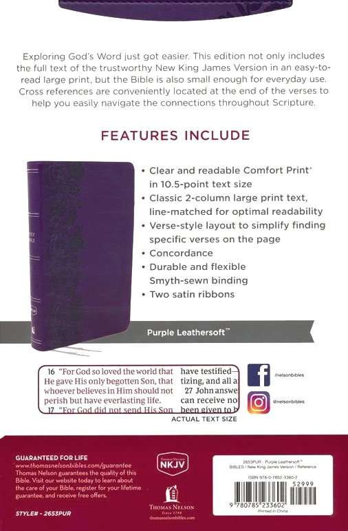 NKJV Personal Size Large Print Reference Bible: Purple Leathersoft [24 ...