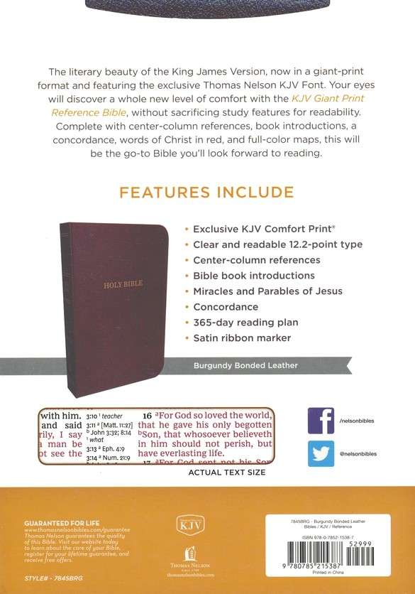 KJV Giant Print Centre-Column Reference Bible: Lay Flat Burgundy Bonded ...