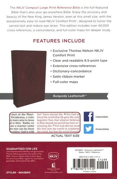 NKJV Compact Large Print Reference Bible: Burgundy Leathersoft [24 ...